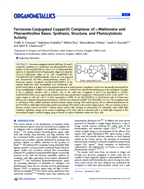 (PDF) Ferrocene-Conjugated Copper(II) Complexes of l -Methionine and ...
