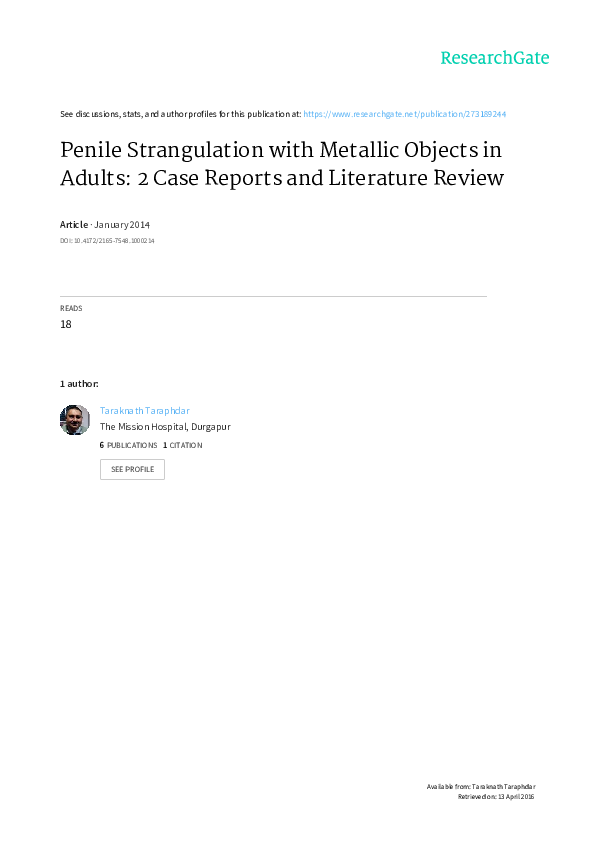 (PDF) Penile Strangulation with Metallic Objects in Adults: 2 Case Reports and Literature Review ...