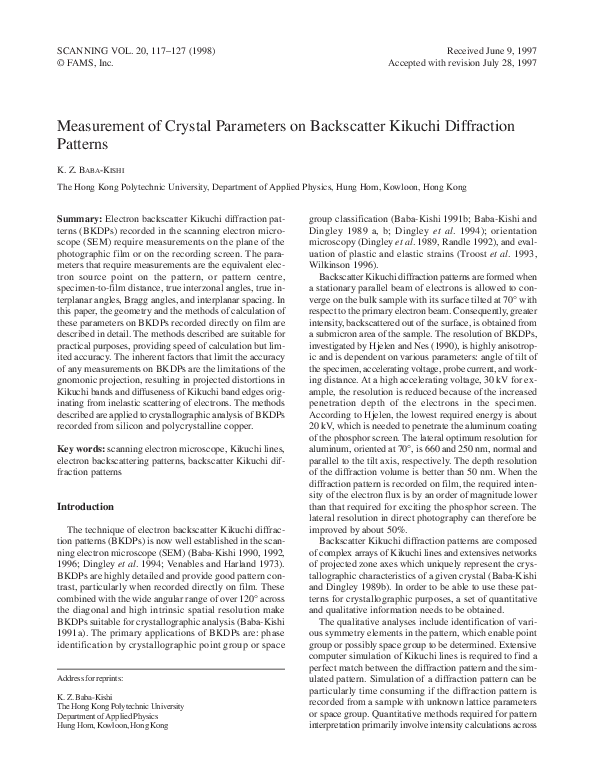 (PDF) Measurement of crystal parameters on backscatter kikuchi ...