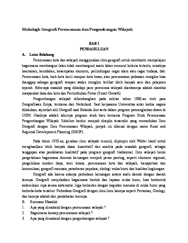 (DOC) Makalagh Geografi Perencanaan dan Pengembangan Wilayah (DOC) Makalagh Geografi Perencanaan dan Pengembangan Wilayah