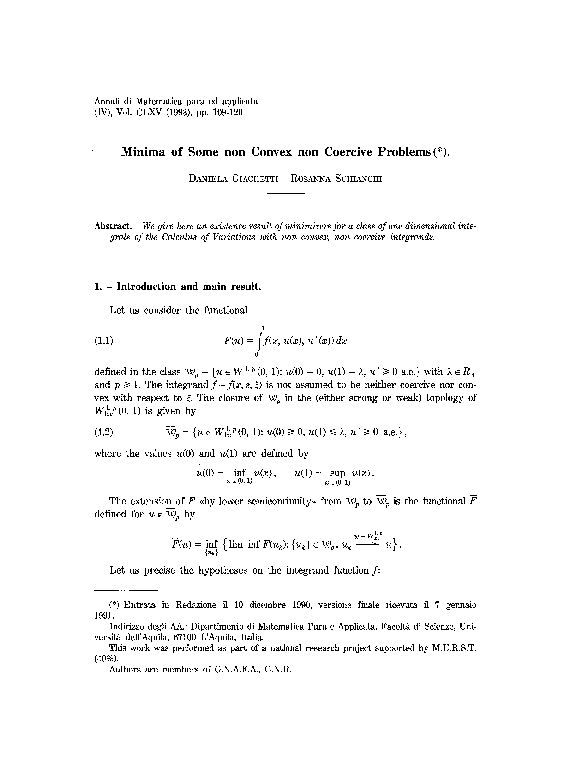 Pdf Minima Of Some Non Convex Non Coercive Problems