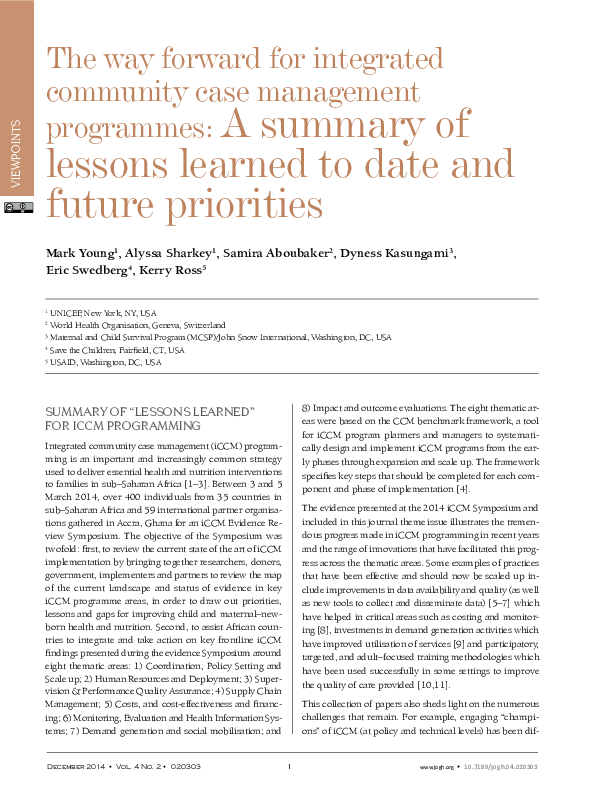 (PDF) The way forward for integrated community case management ...