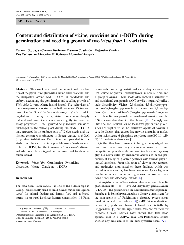 (PDF) Content and distribution of vicine, convicine and l DOPA during ...