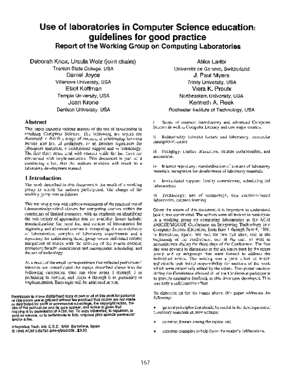 (PDF) Use of laboratories in computer science education: guidelines for good practice: report of ...