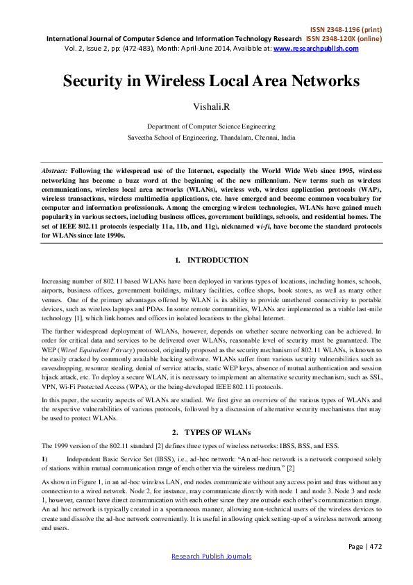 (PDF) Security in Wireless Local Area Networks