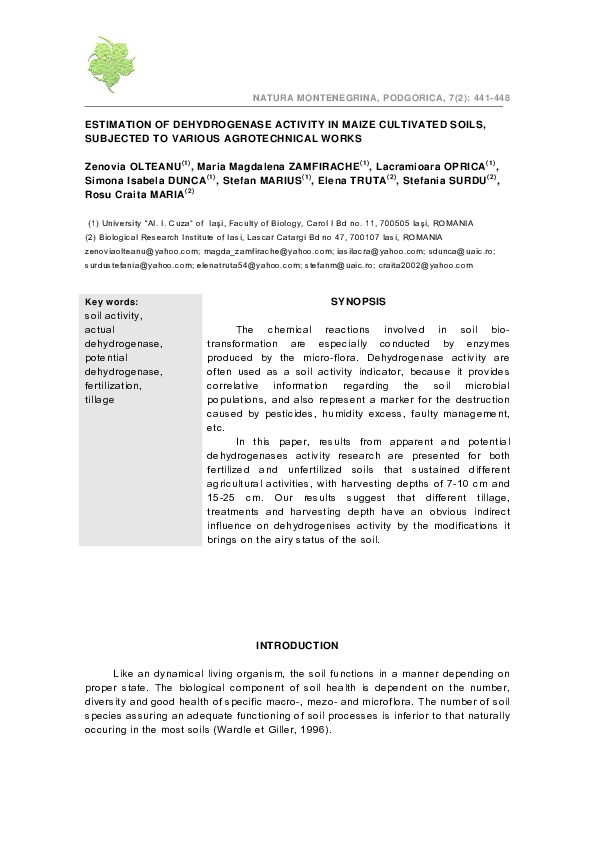 (PDF) Estimation of Dehydrogenase Activity in Maize Cultivated Soils ...