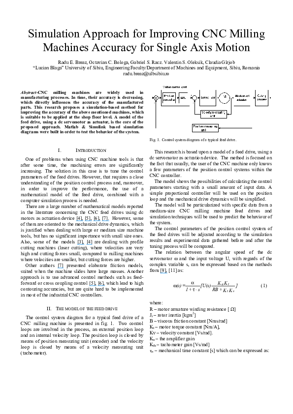 Pdf Simulation Approach For Improving Cnc Milling Machines Accuracy For Single Axis Motion