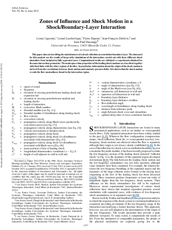 (PDF) Zones of Influence and Shock Motion in a Shock/Boundary-Layer ...