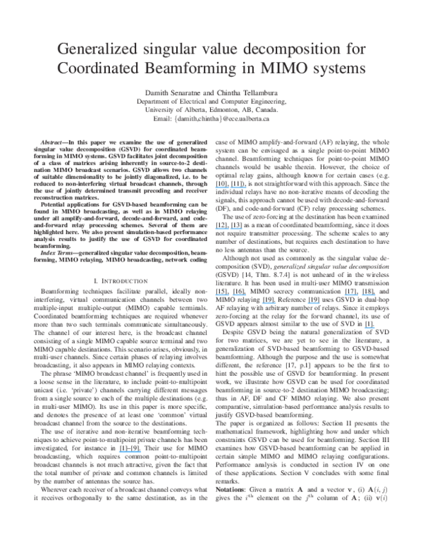 (PDF) Generalized Singular Value Decomposition for Coordinated Beamforming in MIMO Systems