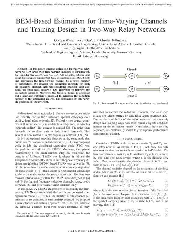 (PDF) BEM-Based Estimation for Time-Varying Channels and Training Design in Two-Way Relay Networks