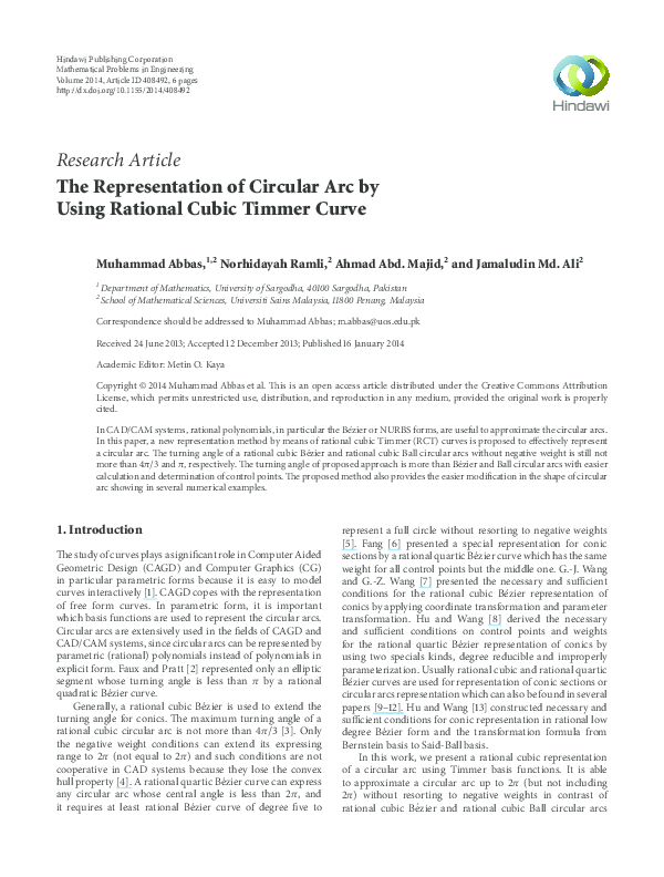 (PDF) The Representation of Circular Arc by Using Rational Cubic Timmer Curve
