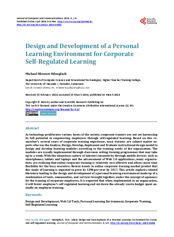 Design and Development of a Personal Learning Environment for Corporate ...