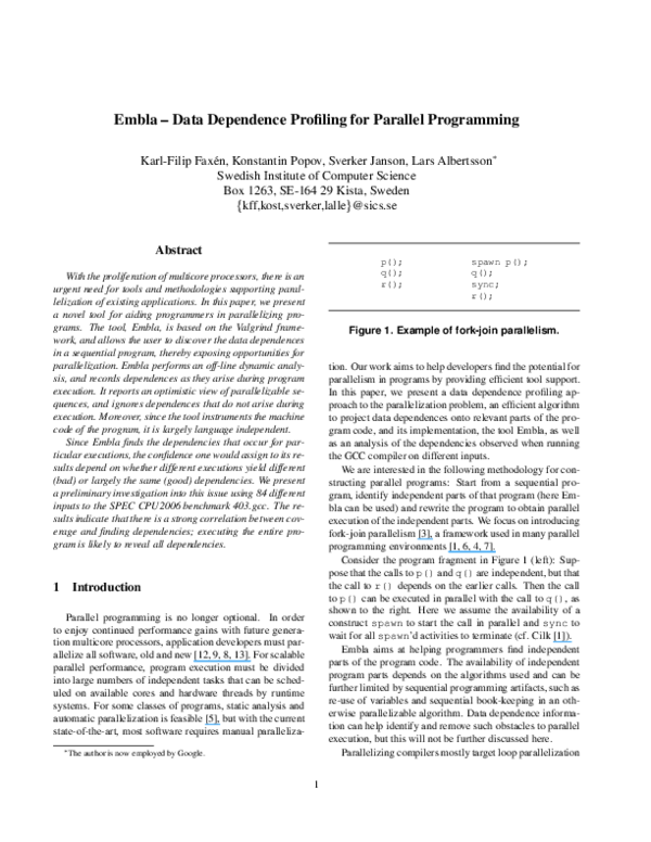 (PDF) Embla - Data Dependence Profiling for Parallel Programming