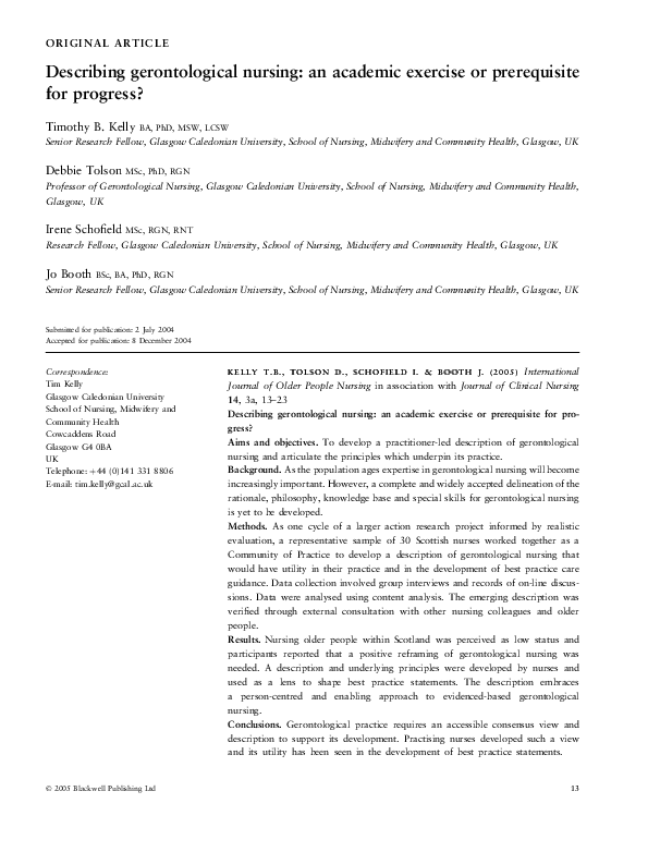 (PDF) Describing gerontological nursing: an academic exercise or prerequisite for progress?