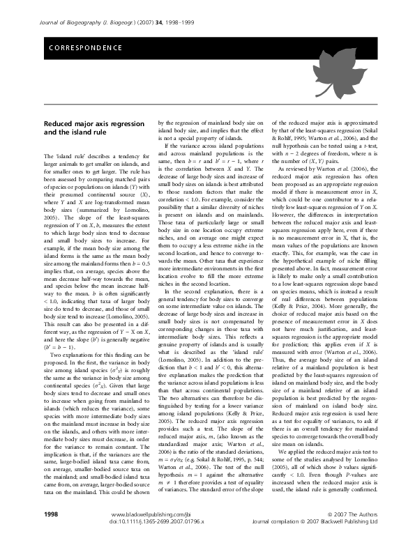 (PDF) Reduced major axis regression and the island rule
