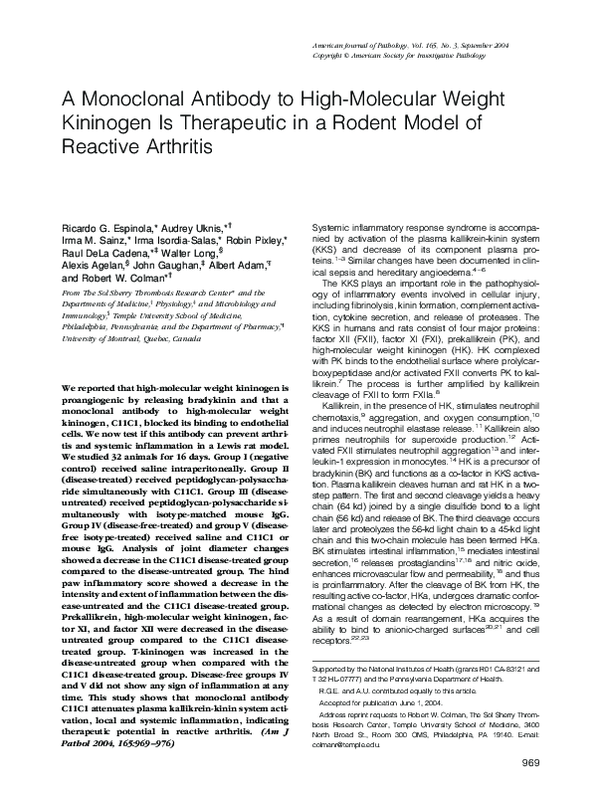 (PDF) A Monoclonal Antibody to High-Molecular Weight Kininogen Is ...