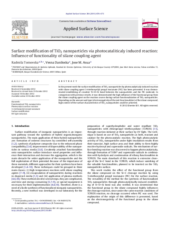 (PDF) Surface modification of TiO2 nanoparticles via photocataliticaly ...