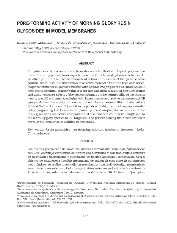 (PDF) Pore-Forming Activity of Morning Glory Resin Glycosides in Model ...