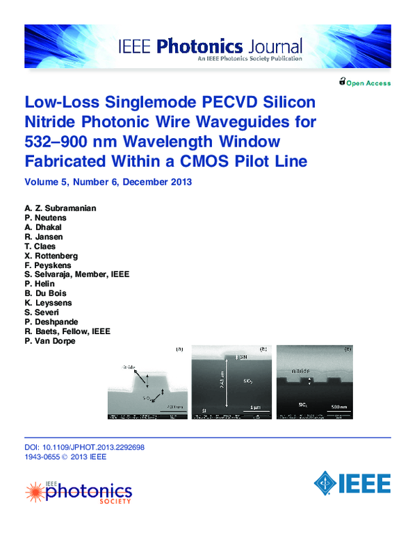 (PDF) Low-Loss Singlemode PECVD Silicon Nitride Photonic Wire Waveguides for 532-900 nm ...