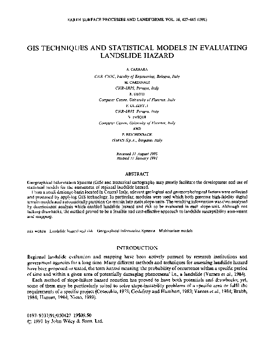 (PDF) GIS techniques and statistical models in evaluating landslide hazard