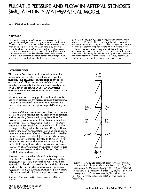 (PDF) Pulsatile pressure and flow in arterial stenoses simulated in a ...