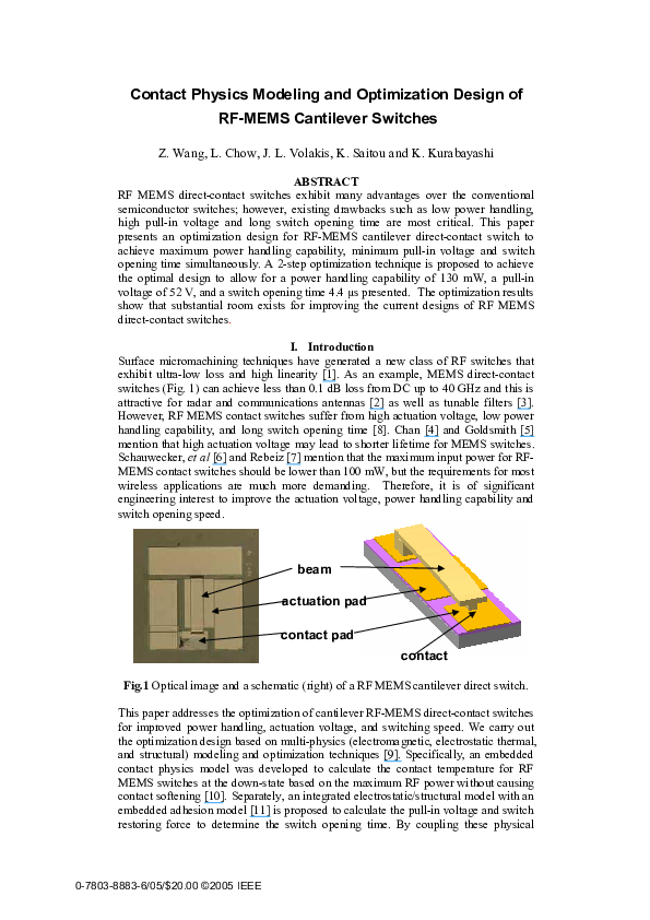 (PDF) Contact physics modeling and optimization design of RF-MEMS cantilever switches