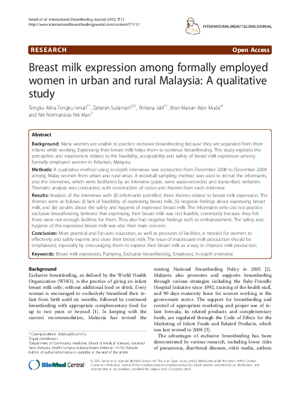 (PDF) Breast milk expression among formally employed women in urban and ...