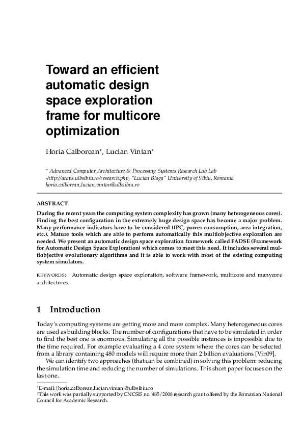 Pdf Toward An Efficient Automatic Design Space Exploration Frame For Multicore Optimization