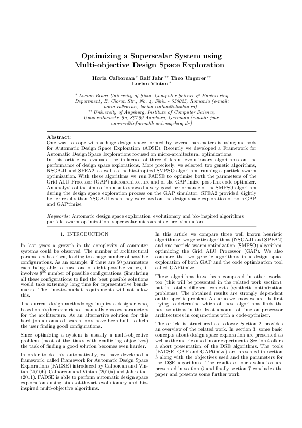 Pdf Optimizing A Superscalar System Using Multi Objective Design