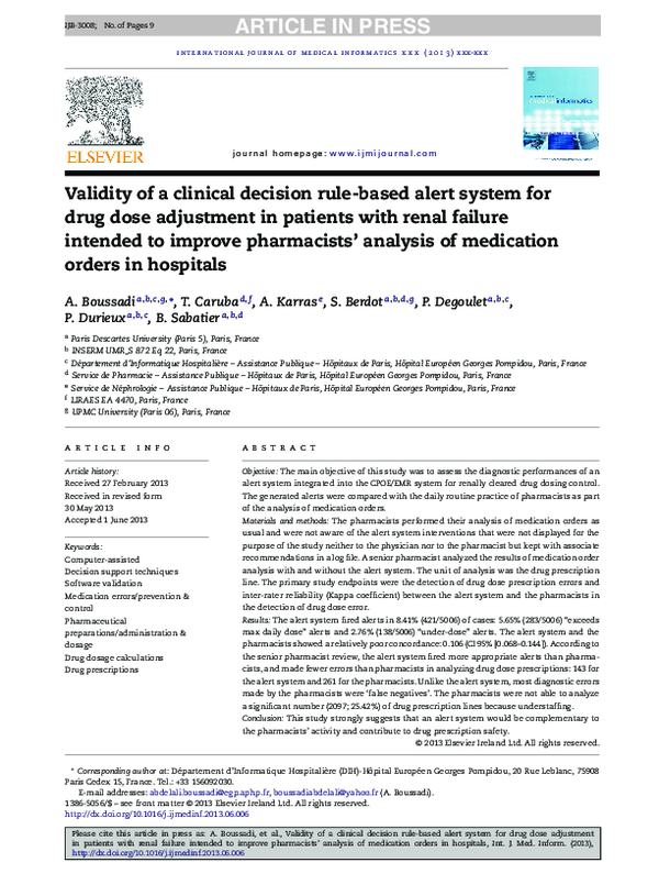 (PDF) Validity of a clinical decision rule-based alert system for drug ...