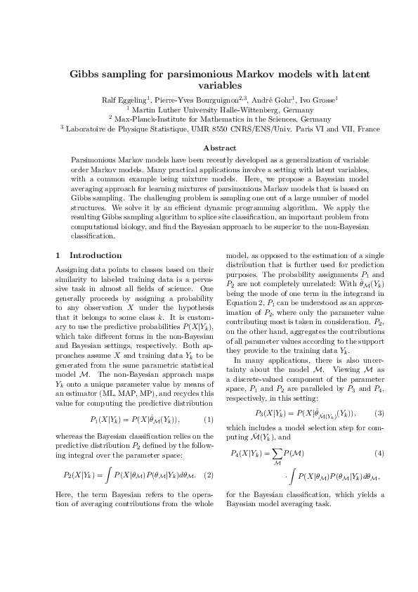 (PDF) Gibbs sampling for parsimonious Markov models with latent variables