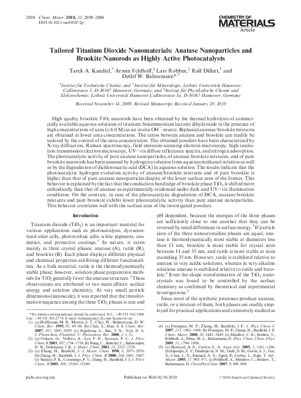 (PDF) Tailored Titanium Dioxide Nanomaterials: Anatase Nanoparticles and Brookite Nanorods as ...