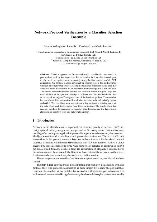(PDF) Network Protocol Verification by a Classifier Selection Ensemble