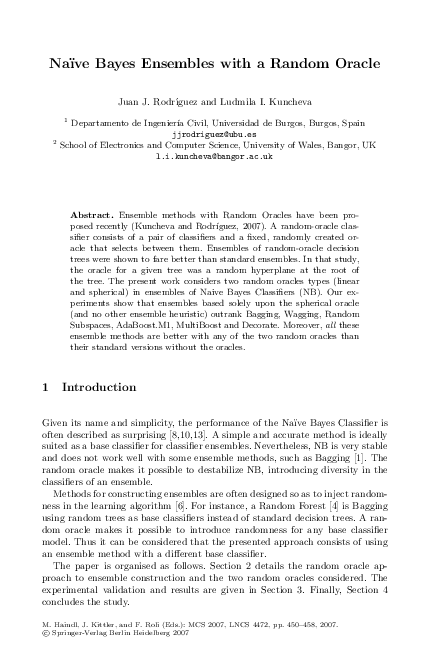 (PDF) Naïve Bayes Ensembles with a Random Oracle