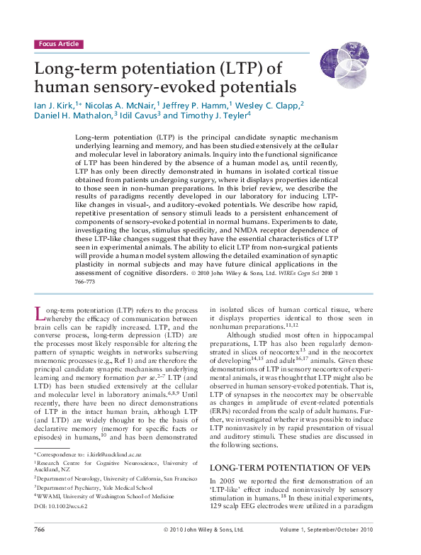 (PDF) Long-term potentiation (LTP) of human sensory-evoked potentials