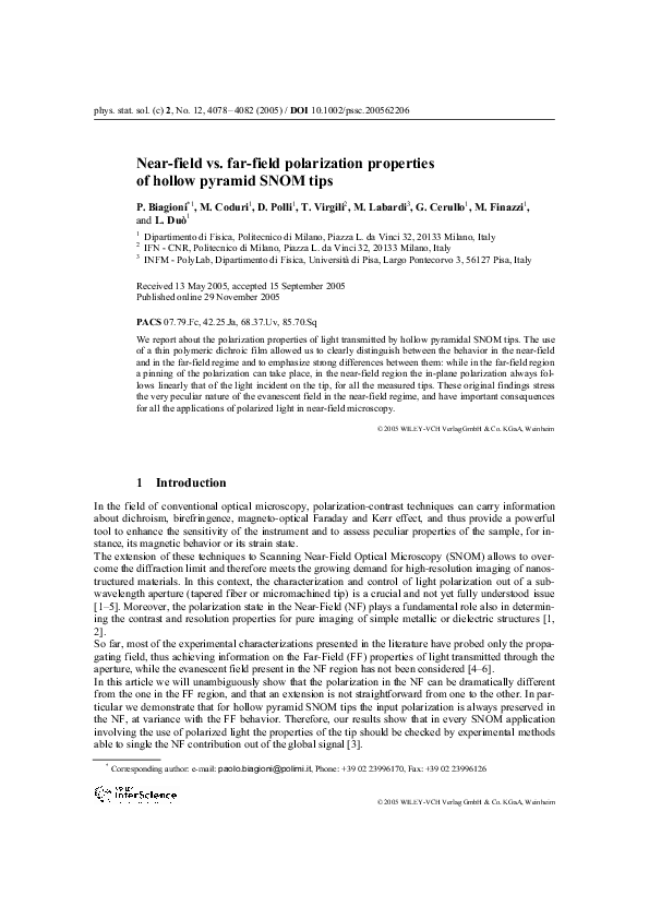 (PDF) Near-field vs. far-field polarization properties of hollow pyramid SNOM tips