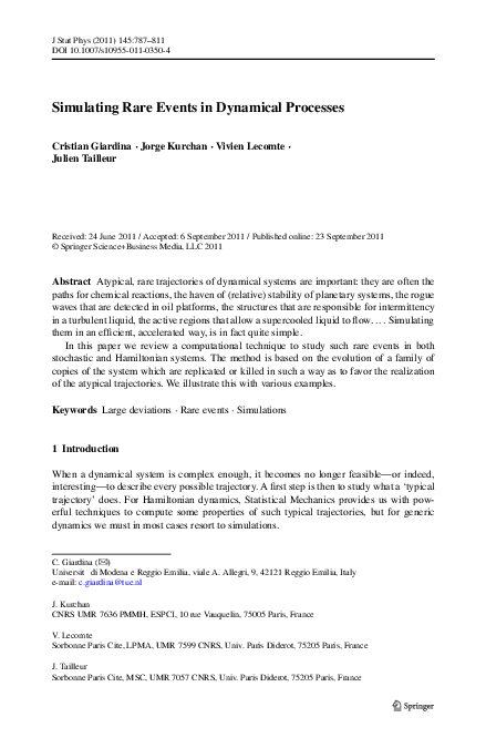 (PDF) Simulating Rare Events in Dynamical Processes