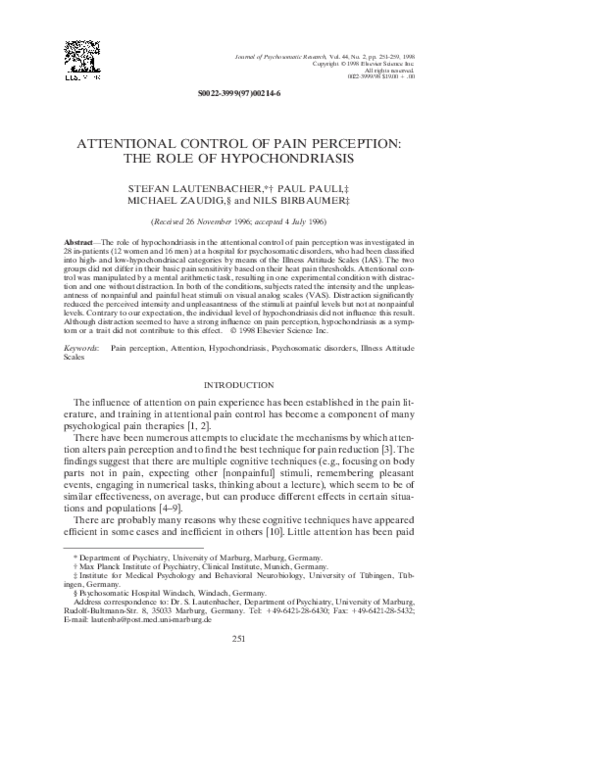 (PDF) Attentional control of pain perception: the role of hypochondriasis