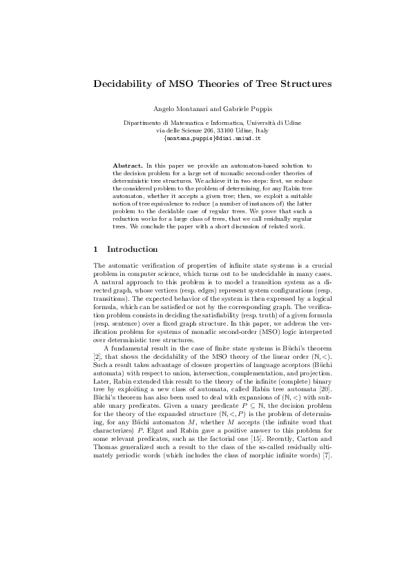 (PDF) Decidability of MSO Theories of Tree Structures