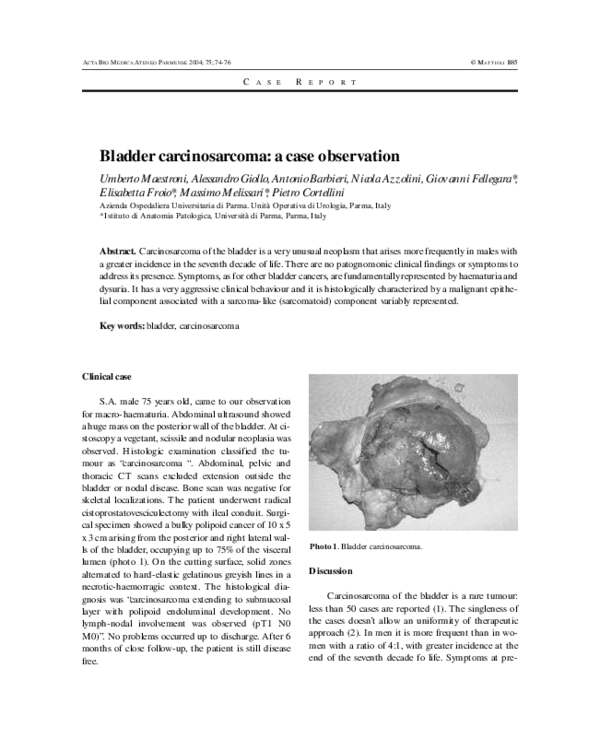 (PDF) Bladder carcinosarcoma: a case observation