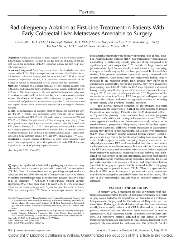 (PDF) Radiofrequency and Microwave Ablation Compared to Systemic Chemotherapy and to Partial ...
