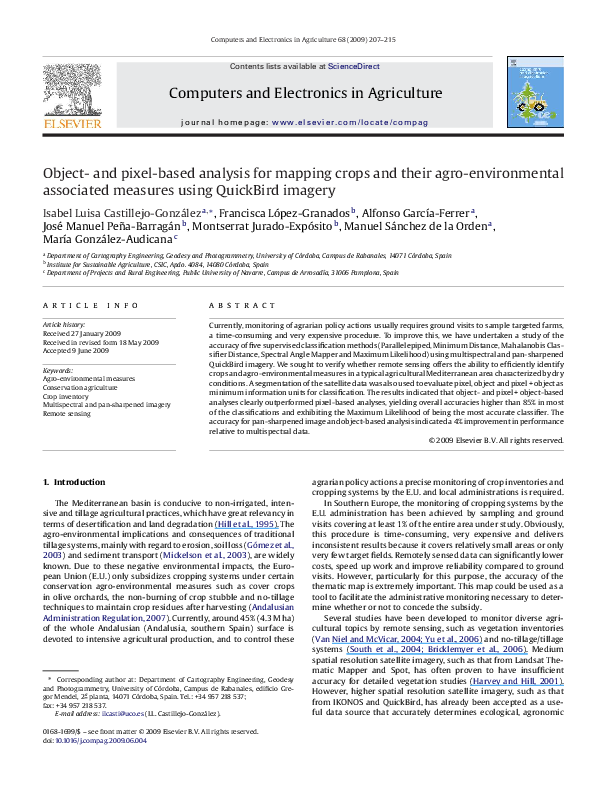 Pdf Object And Pixel Based Analysis For Mapping Crops And Their Agro Environmental Associated