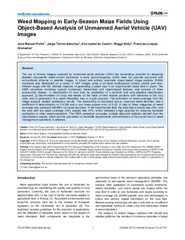 (PDF) Weed Mapping in Early-Season Maize Fields Using Object-Based Analysis of Unmanned Aerial ...