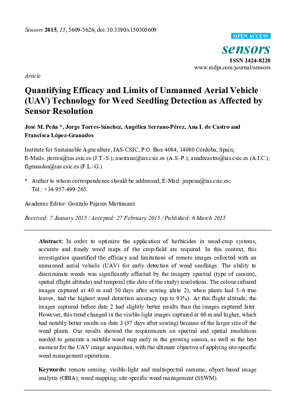 Pdf Quantifying Efficacy And Limits Of Unmanned Aerial Vehicle Uav Technology For Weed