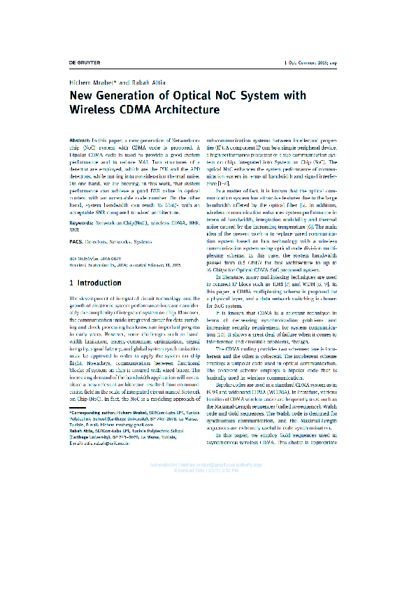 (PDF) Wireless CDMA Optical Network-on-Chip System