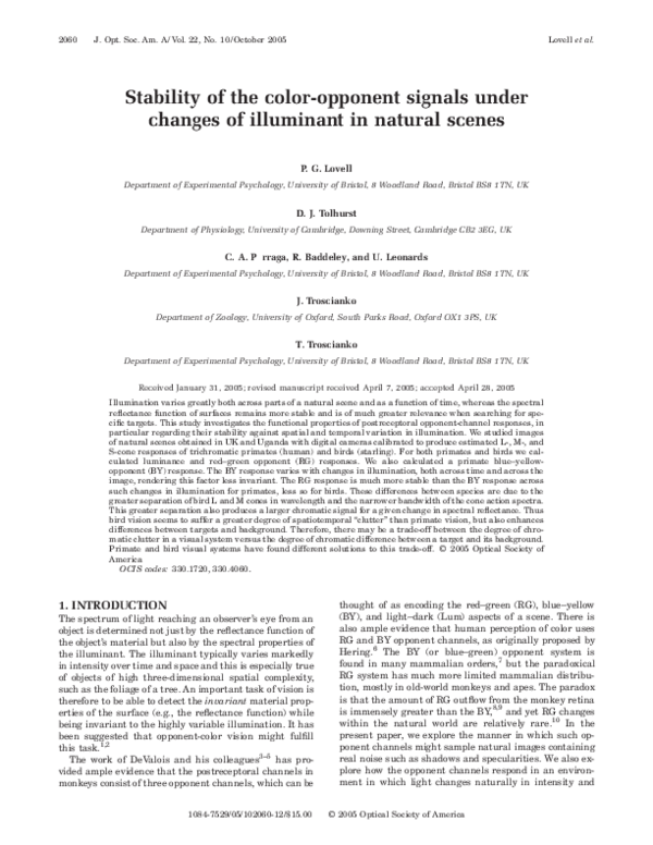 (PDF) Stability of the color-opponent signals under changes of illuminant in natural scenes