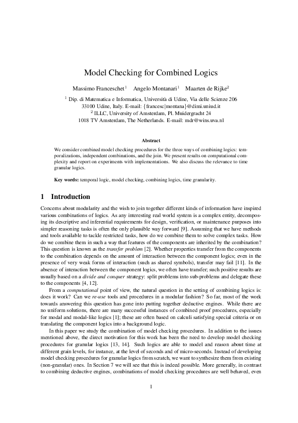 (PDF) Model checking for combined logics