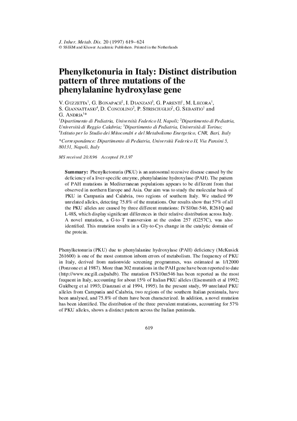 (PDF) Phenylketonuria: distribution of DNA diagnostic patterns in ...