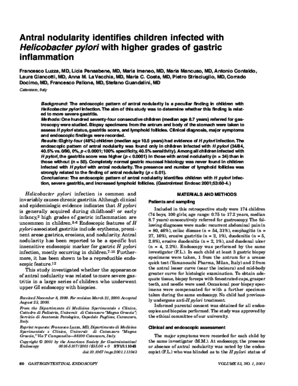 (PDF) Antral nodularity identifies children infected with Helicobacter ...