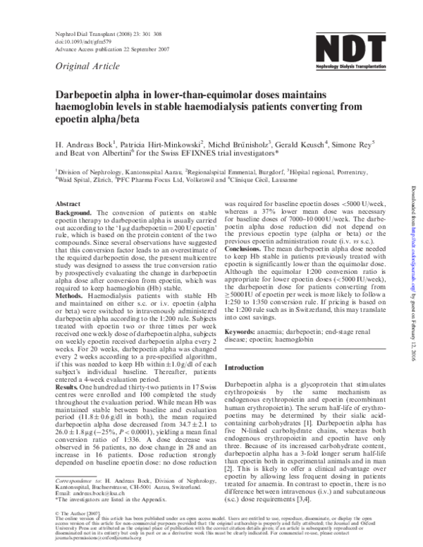 (PDF) Darbepoetin alpha in lower-than-equimolar doses maintains ...